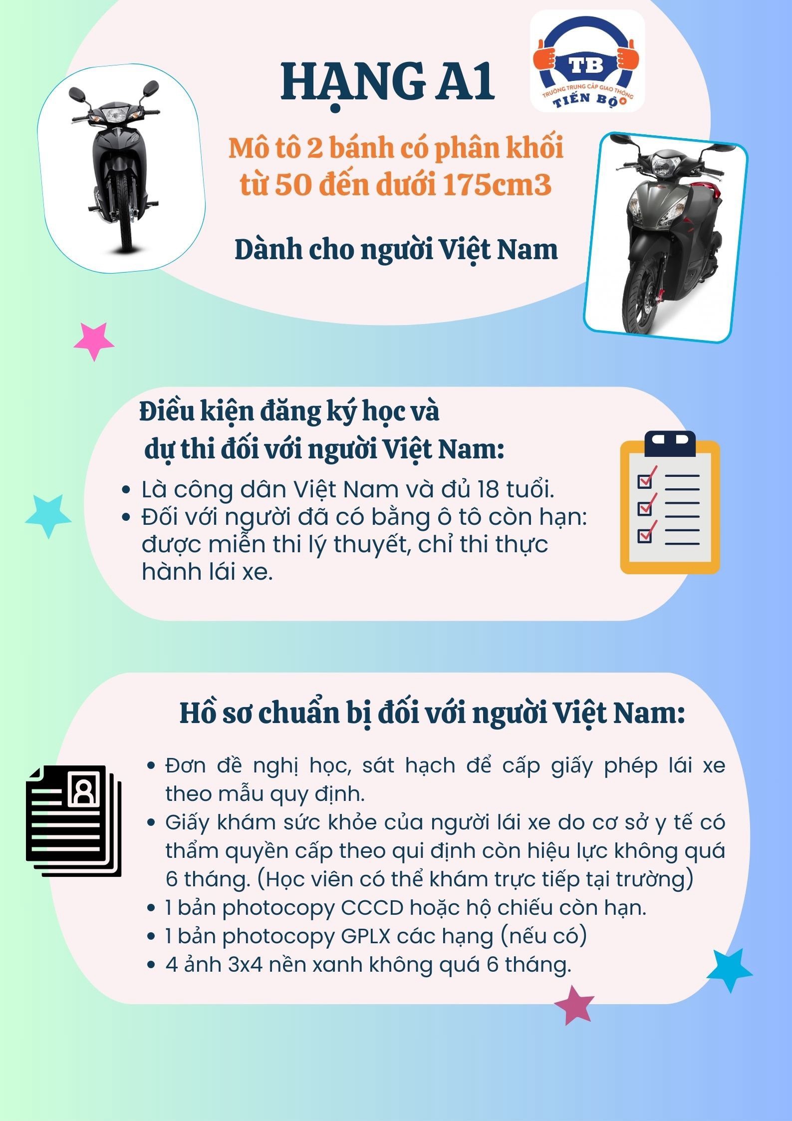 Bằng lái xe A1 - Trường Trung Cấp Giao Thông Tiến Bộ